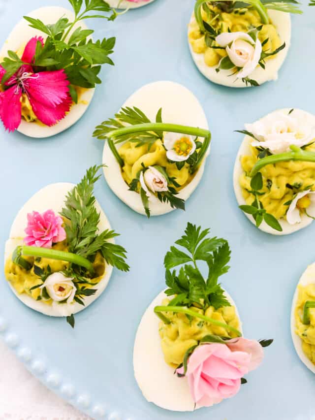 Easter Deviled Eggs (Herb and Edible Flower Garnish!)| Delicious Table
