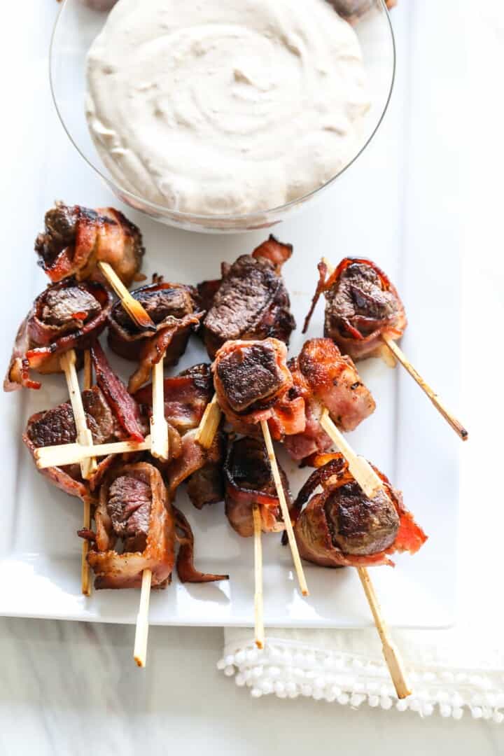 Steak Appetizer (Bacon-Wrapped Filet Mignon) - Delicious Table